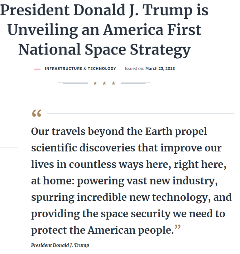 White House Releases Fact Sheet on New National Space Strategy ...